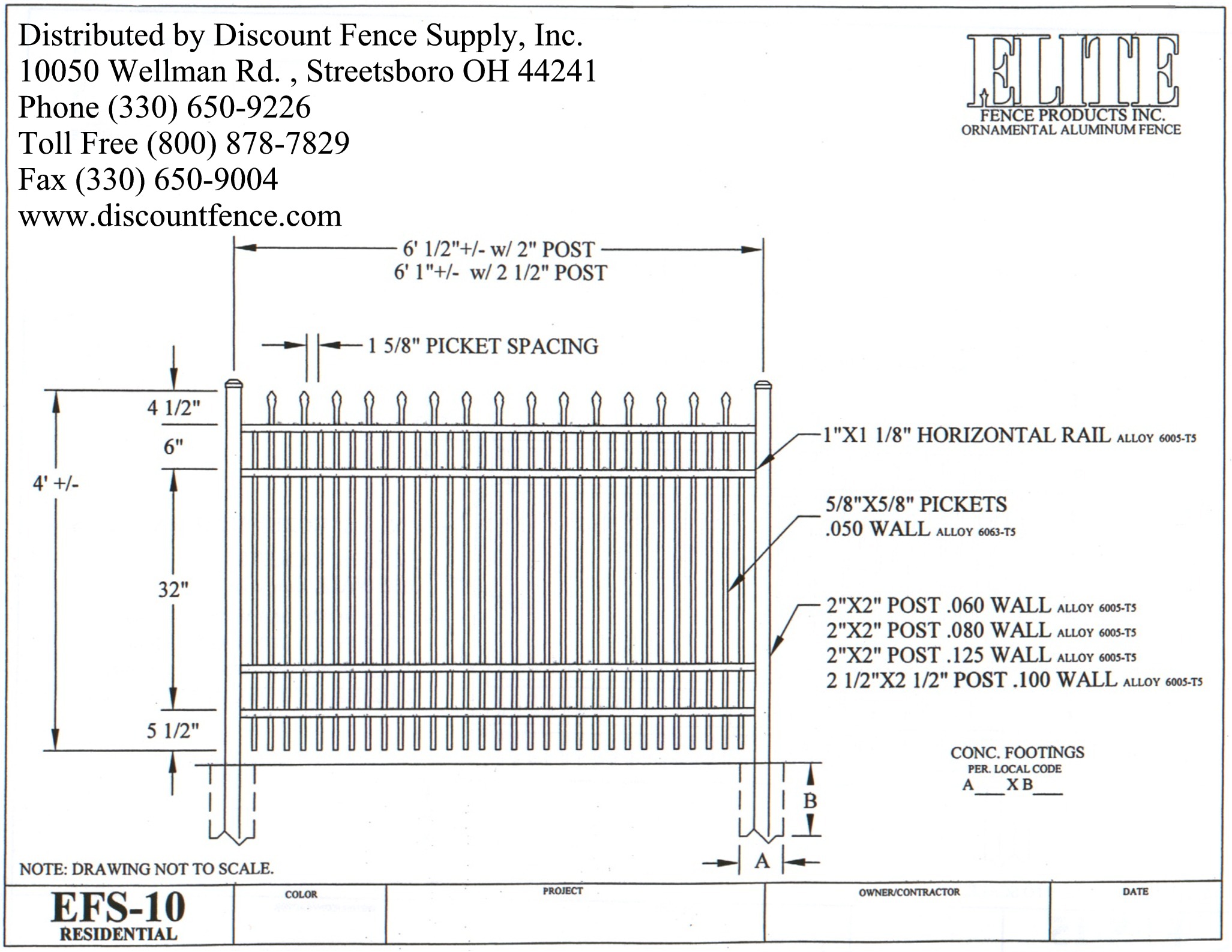 Elite Aluminum Fence EFS-10 4ft/5ft Printable Page